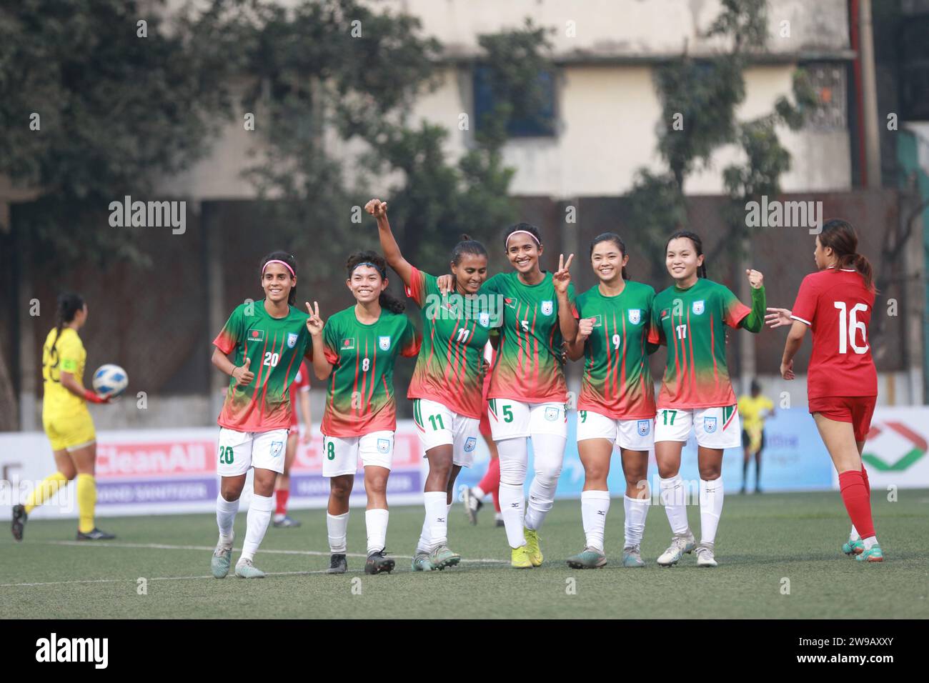 Bangladeshi footballers celebrate one of eight goals against Singapore ...