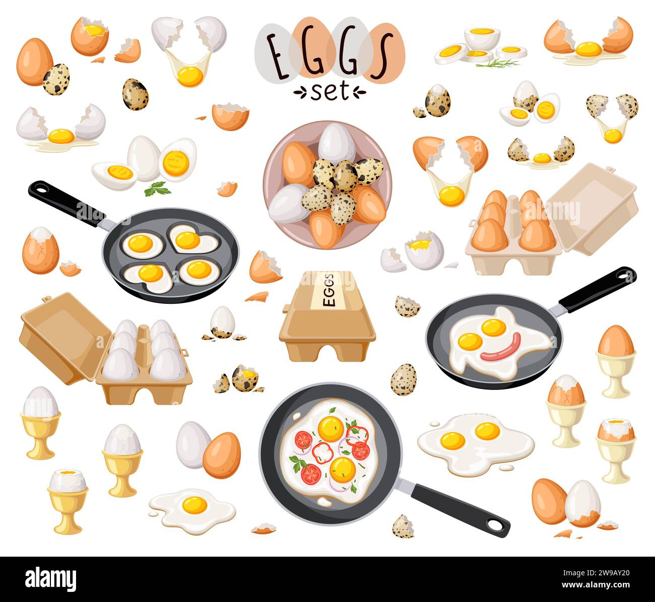 Cooking eggs color vector icon big set. Nutrient food ingredients ...