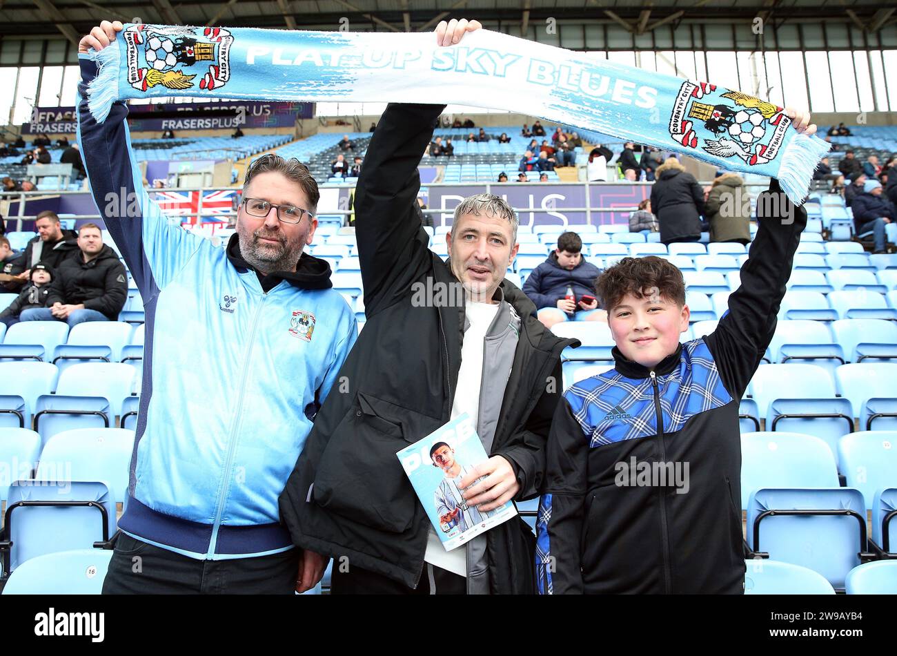 Coventry City fans pose for photographs inside the stadium before the ...