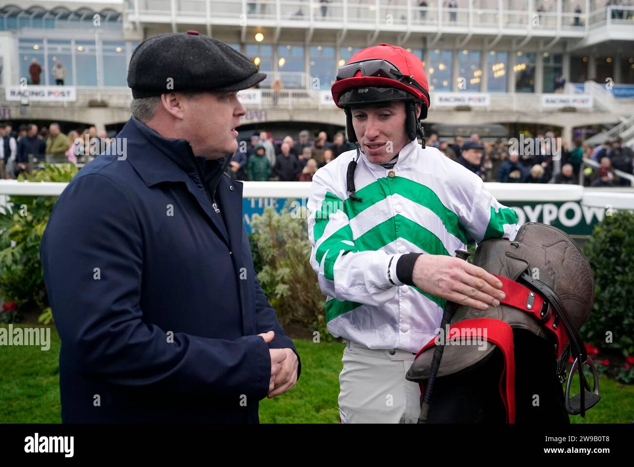 Trainer Gordon Elliott with jockey Jack Kennedy in the parade ring ...
