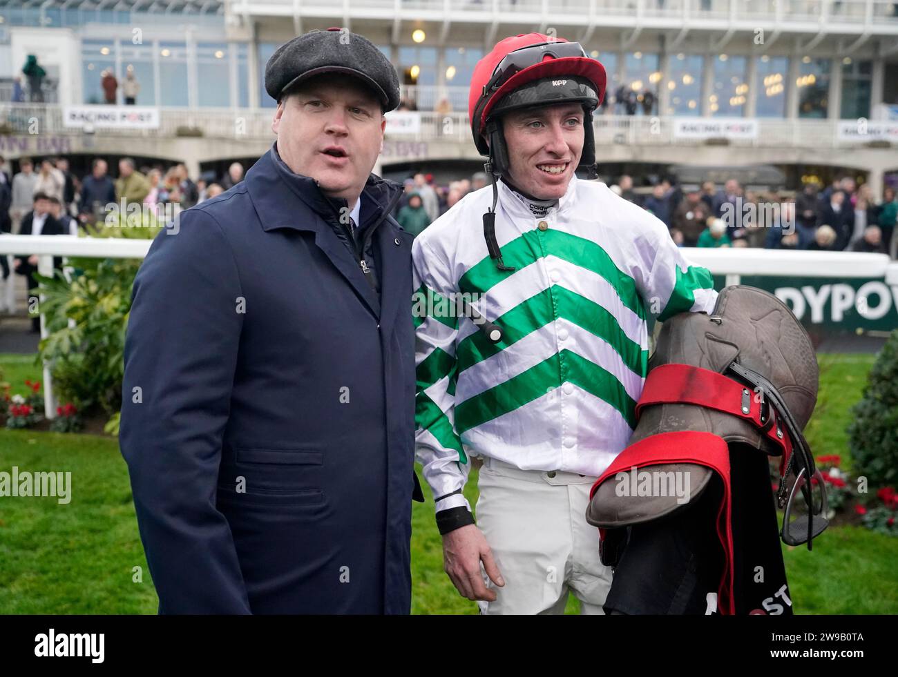 Trainer Gordon Elliott with jockey Jack Kennedy in the parade ring ...