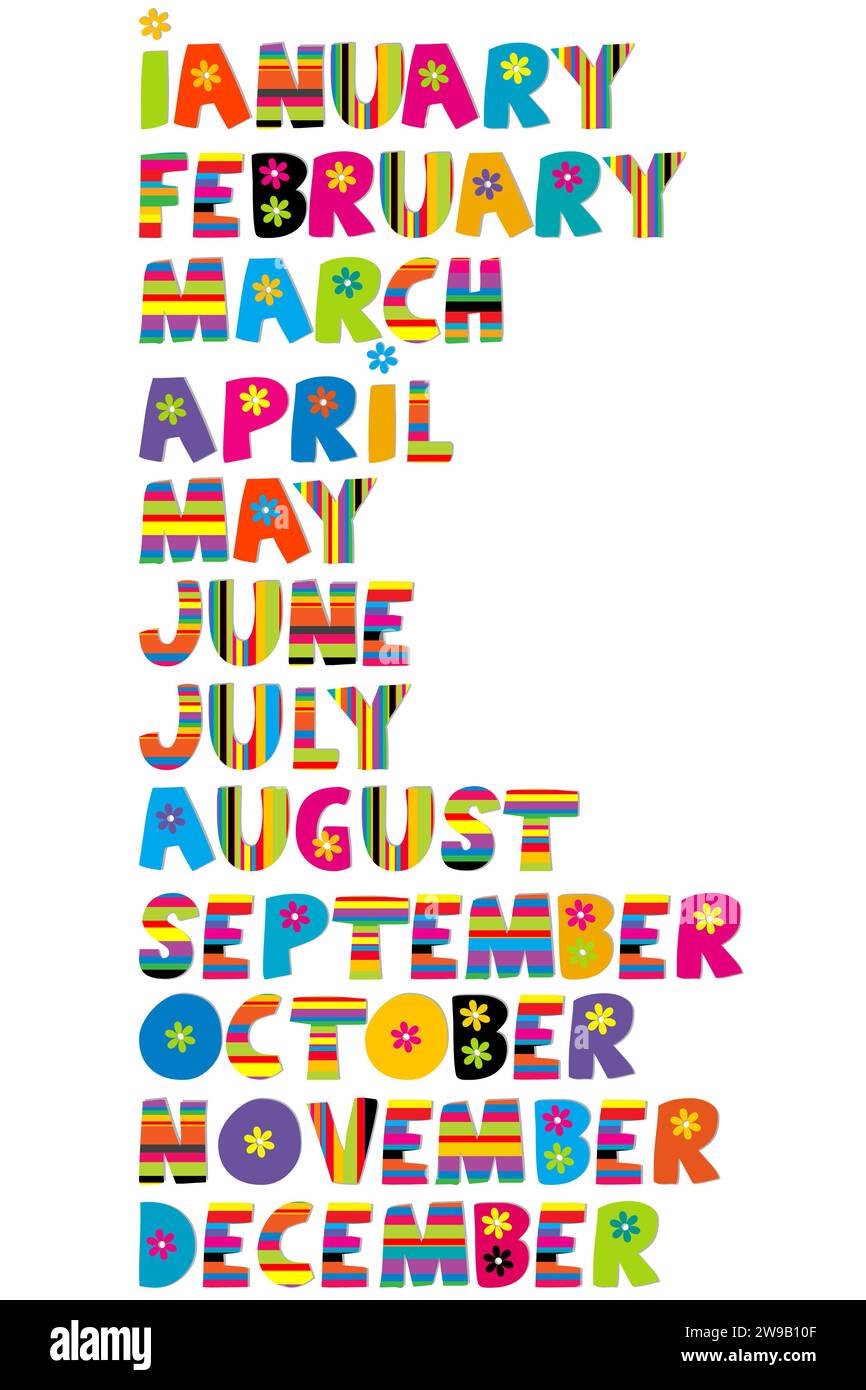 The months of the year written with colored letters Stock Vector Image ...