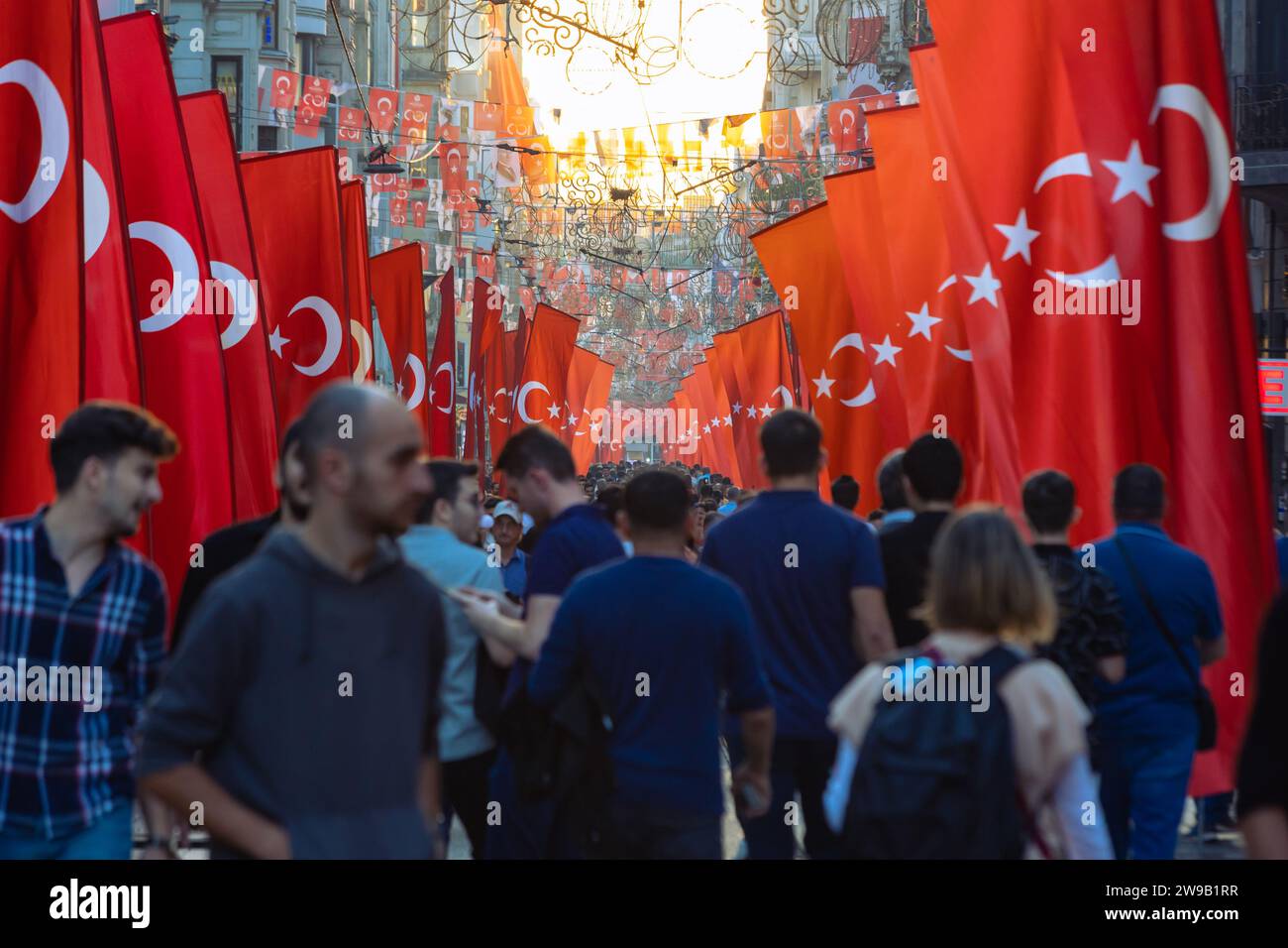 National holidays of Turkiye concept photo. Turkish People and flags in ...