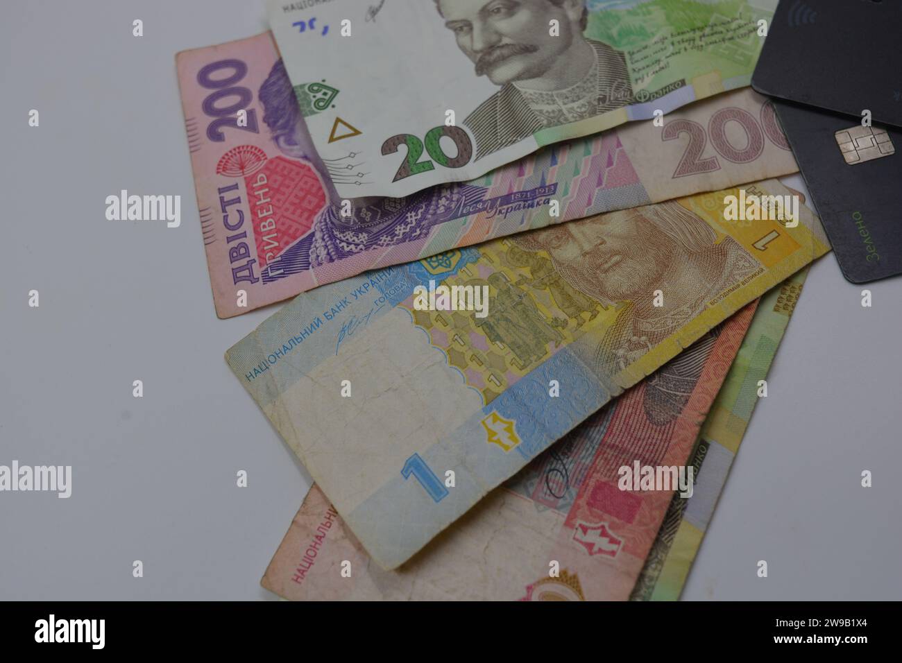 Money, currency, Ukrainian money - 200, 20,10 paper hryvnias and one ...