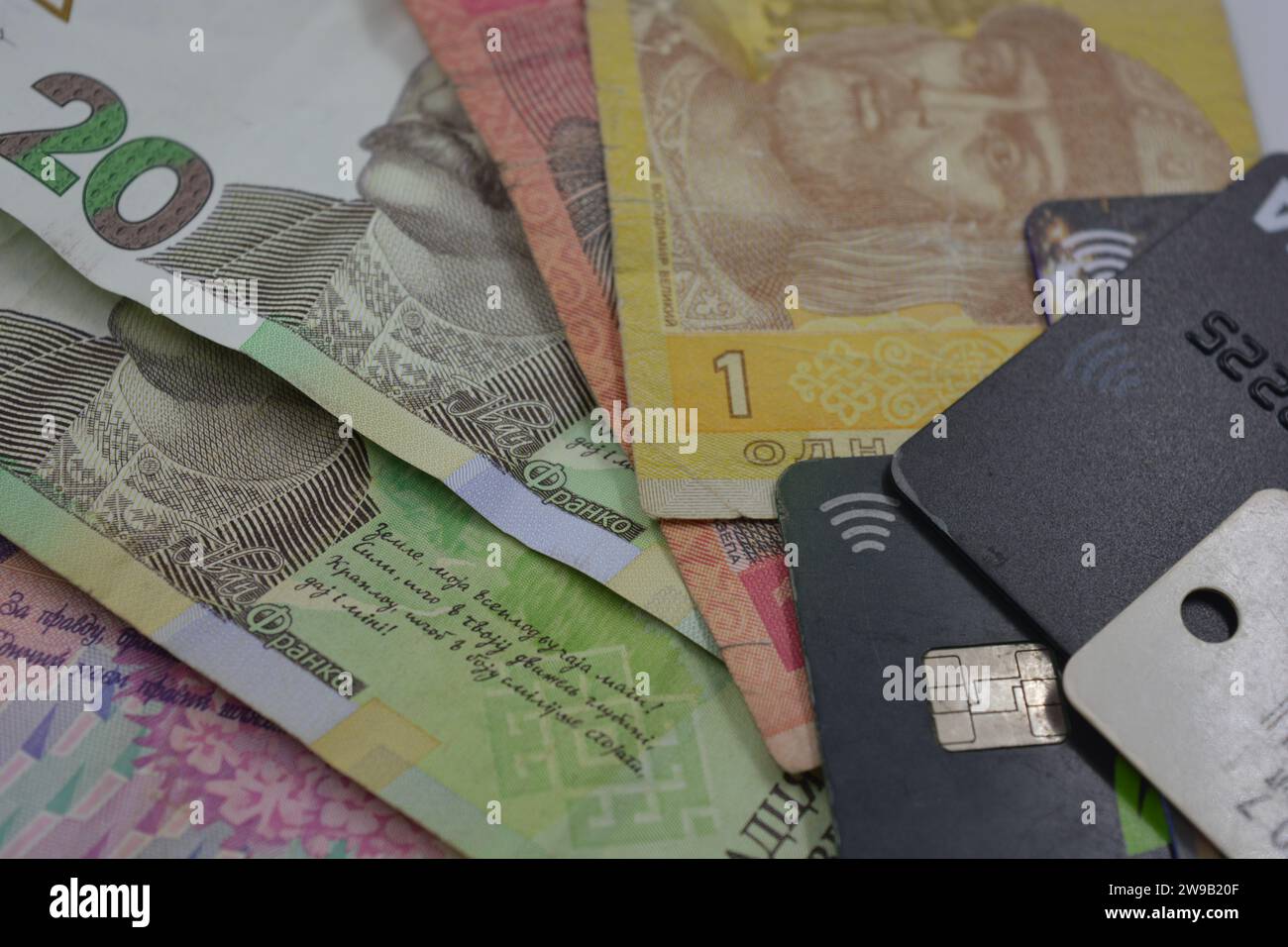Money, currency, Ukrainian money - 200, 20,10 paper hryvnias and one ...