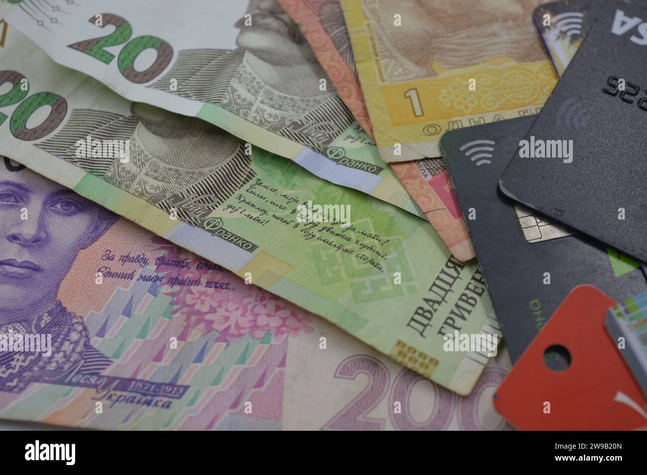 Money, currency, Ukrainian money - 200, 20,10 paper hryvnias and one ...