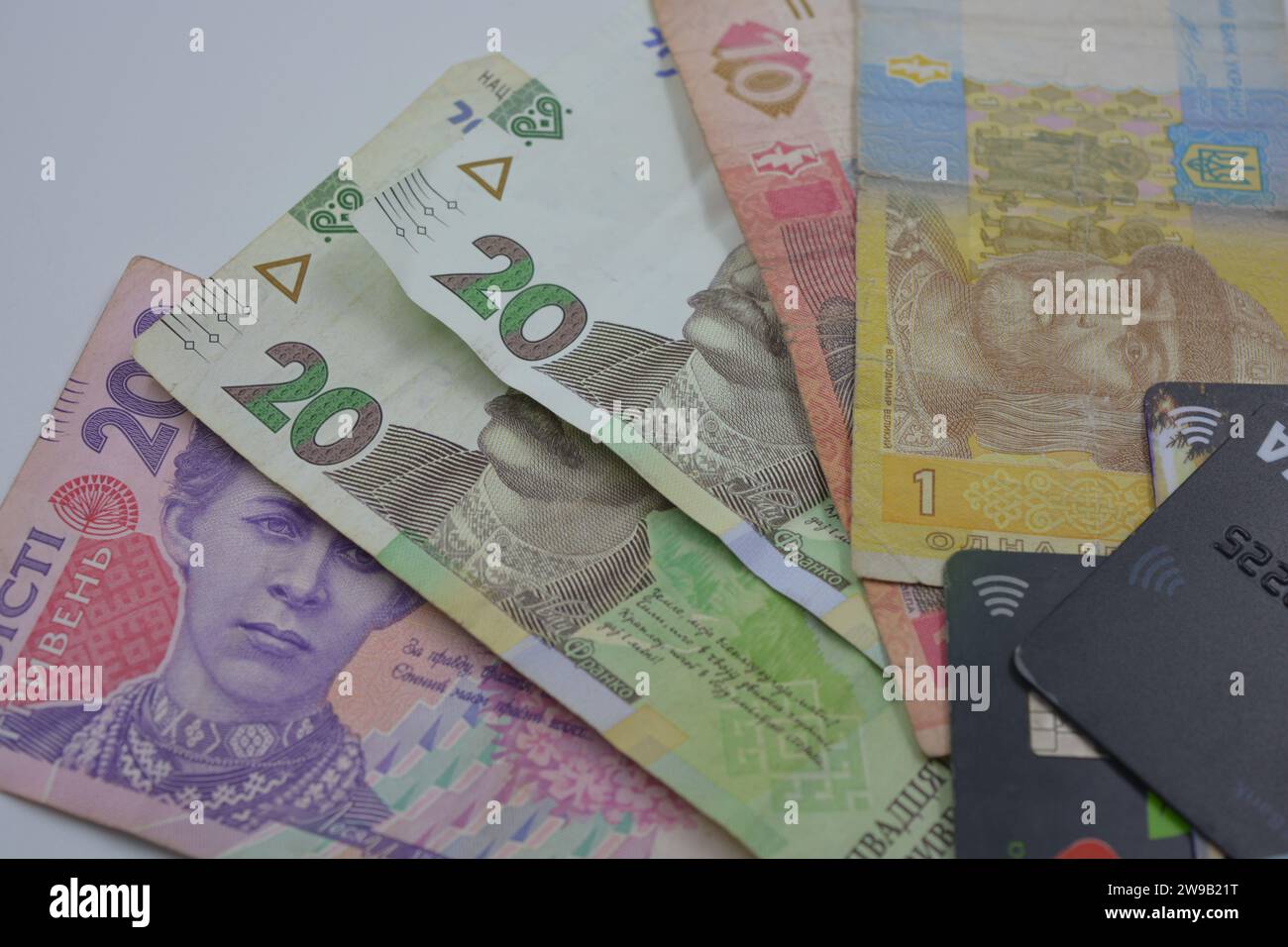 Money, currency, Ukrainian money - 200, 20,10 paper hryvnias and one ...