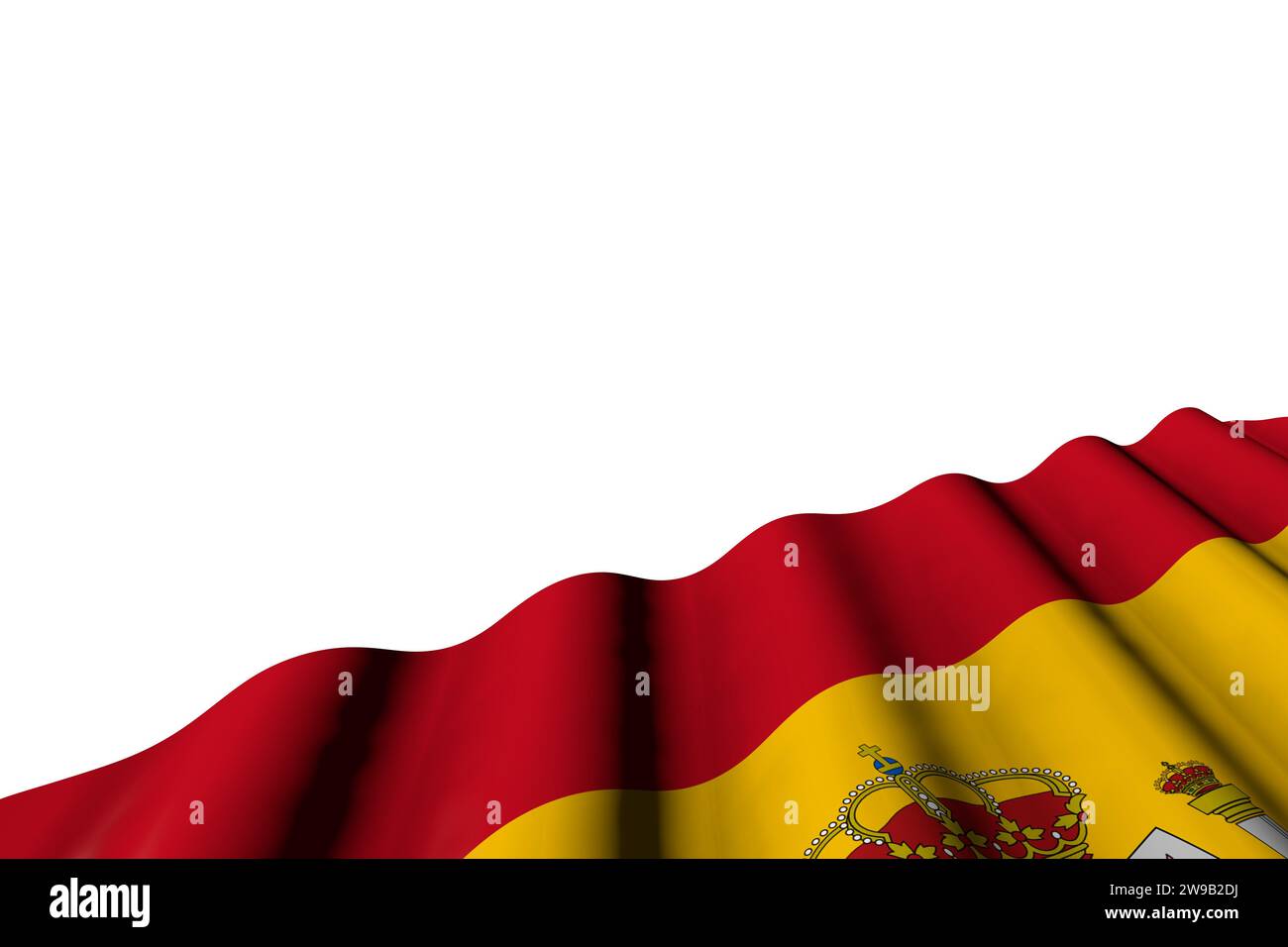 cute glossy flag of Spain with big folds lay in right bottom corner ...