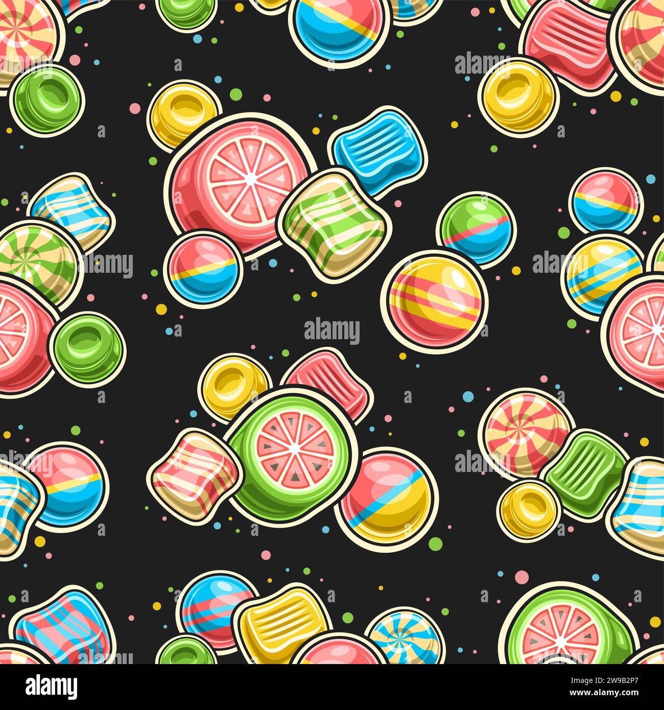 Vector Candy Seamless Pattern, repeat background with illustrations of ...