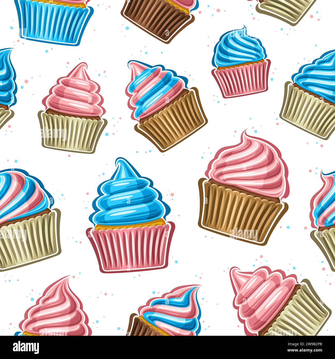 Vector Cupcake Seamless Pattern, decorative repeat background with illustration of variety ...