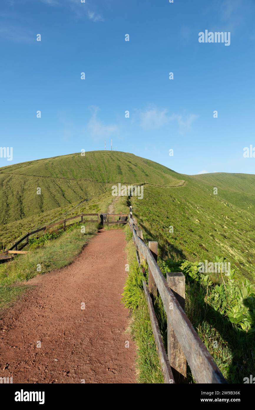 View into the crater of Caldeira do Faial, Azores Islands Stock Photo ...