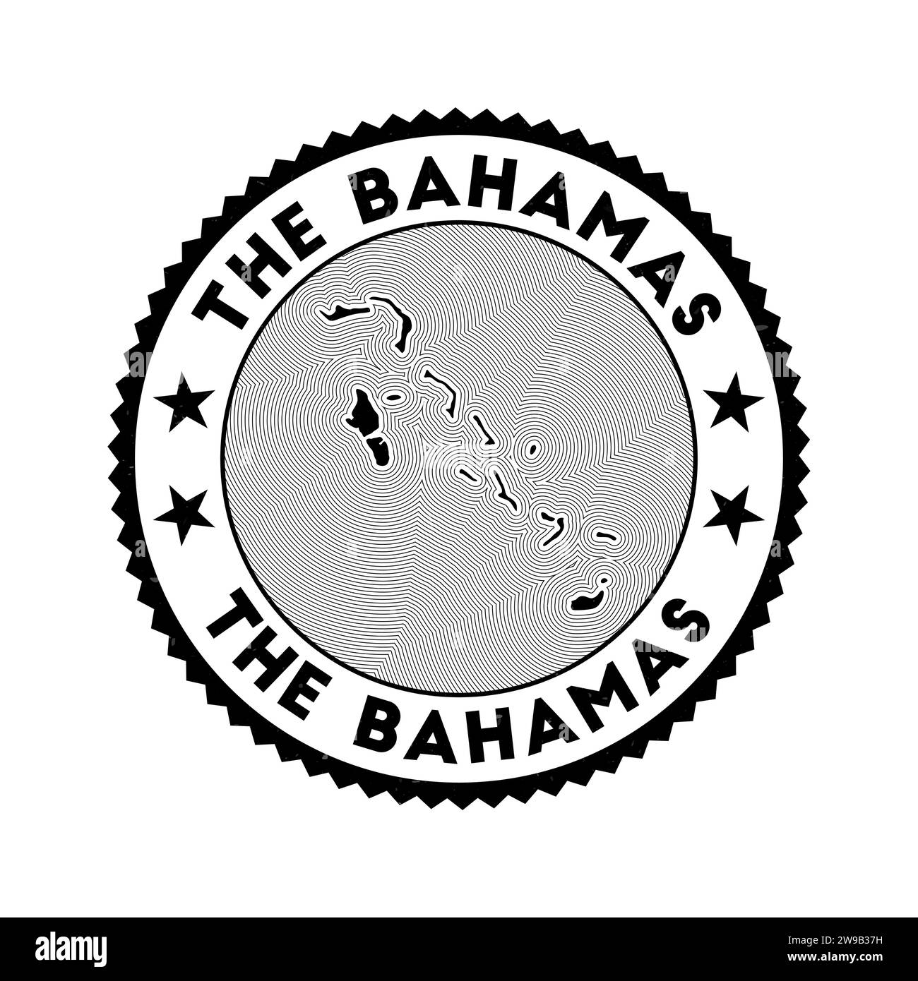 Bahamas emblem. Country round stamp with shape of Bahamas, isolines and ...