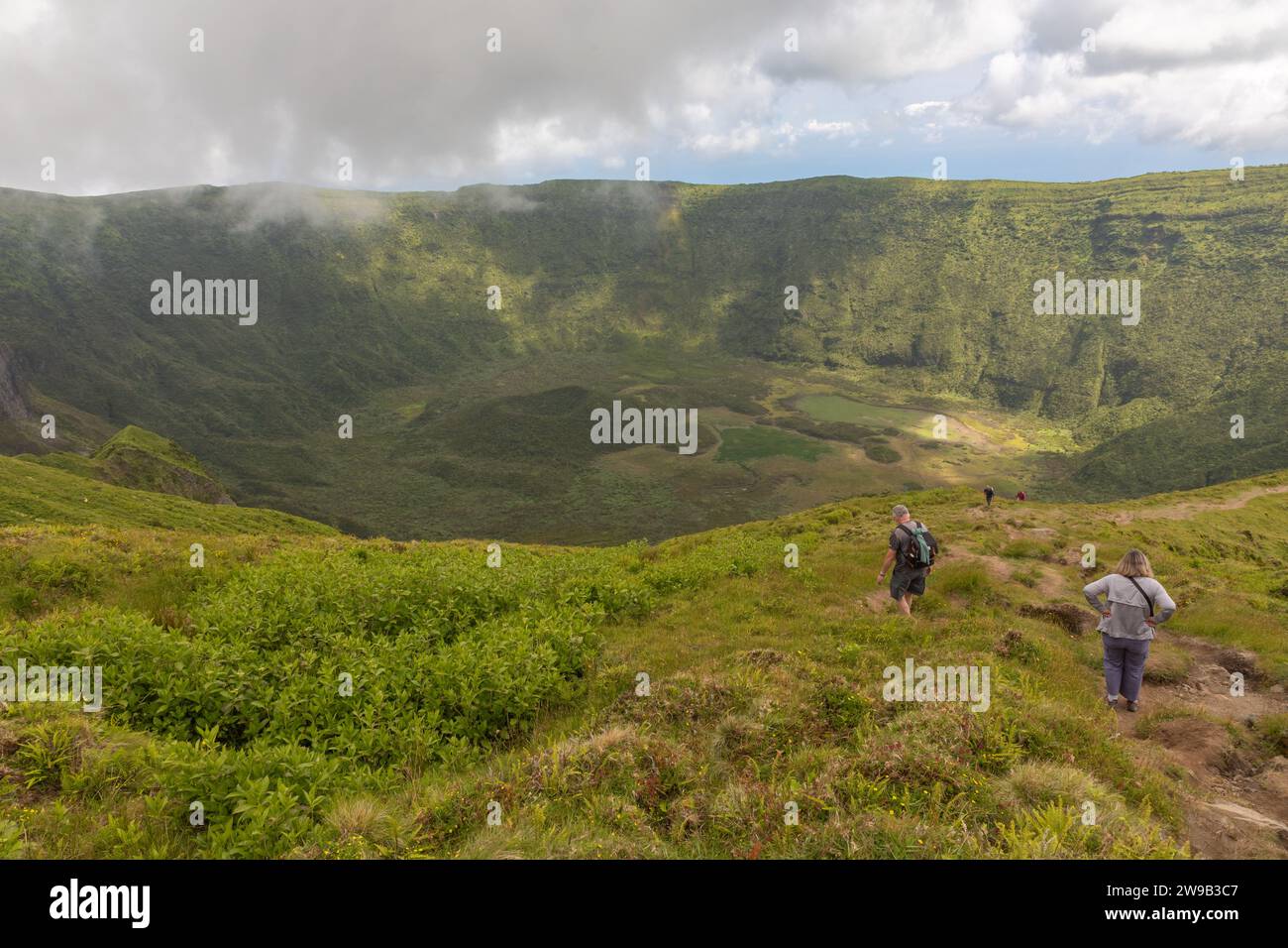 View into the crater of Caldeira do Faial, Azores Islands Stock Photo ...