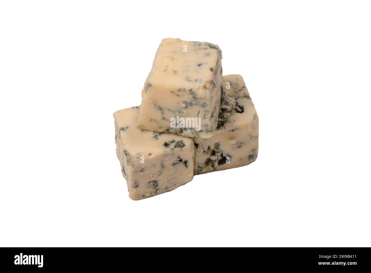 Blue cheese cubes isolated on a white background. Top view Stock Photo ...