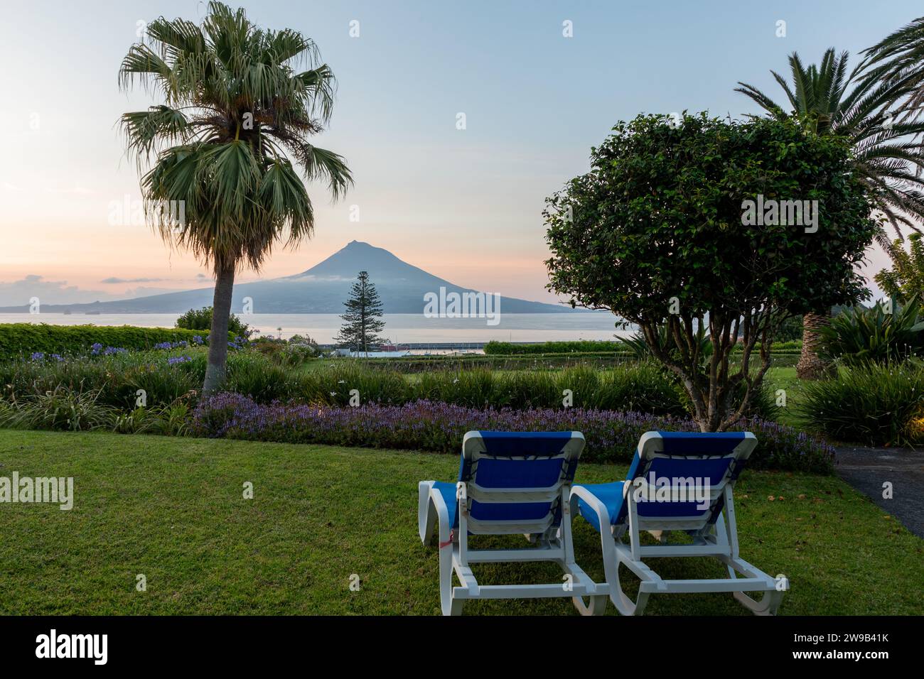 View of vulcan Pico from Horta, Faial Island, Azores, Portugal Stock ...