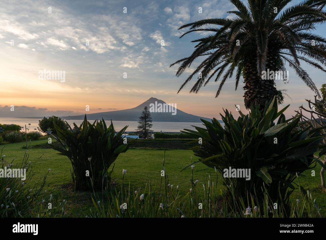 View of vulcan Pico from Horta, Faial Island, Azores, Portugal Stock ...