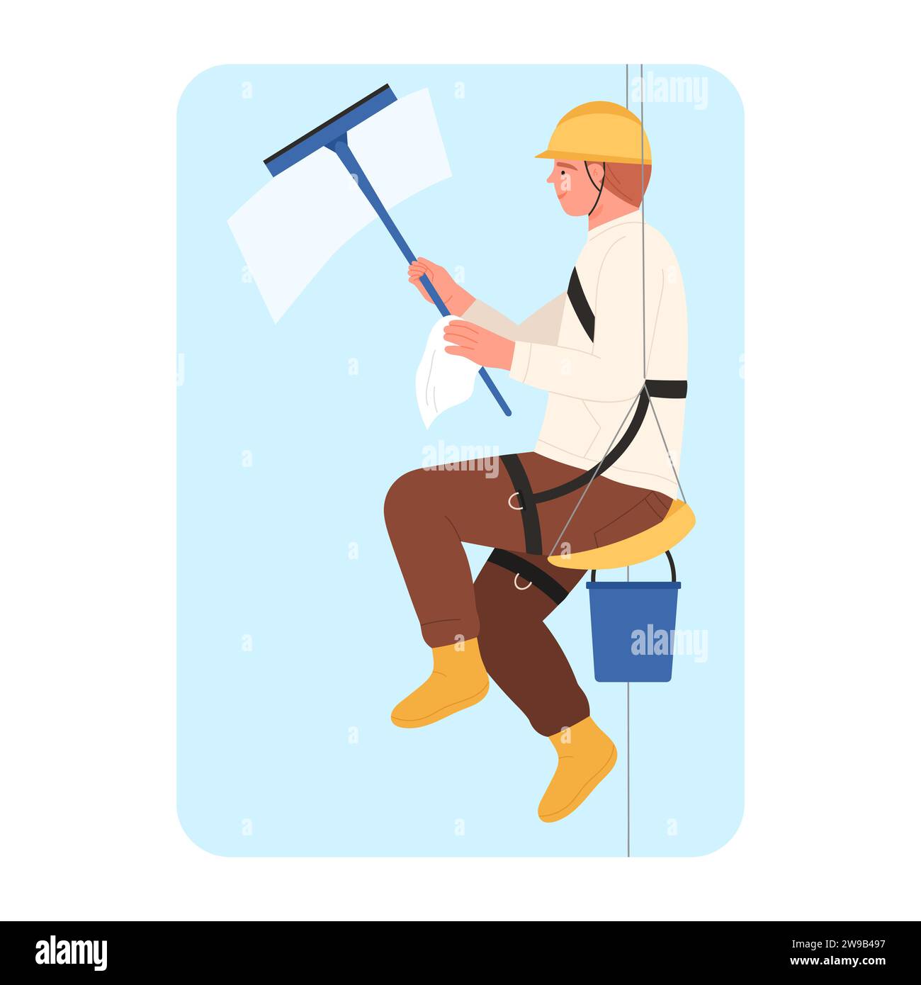 Washing window at height. Industrial climbing cleaner, worker cleaning ...