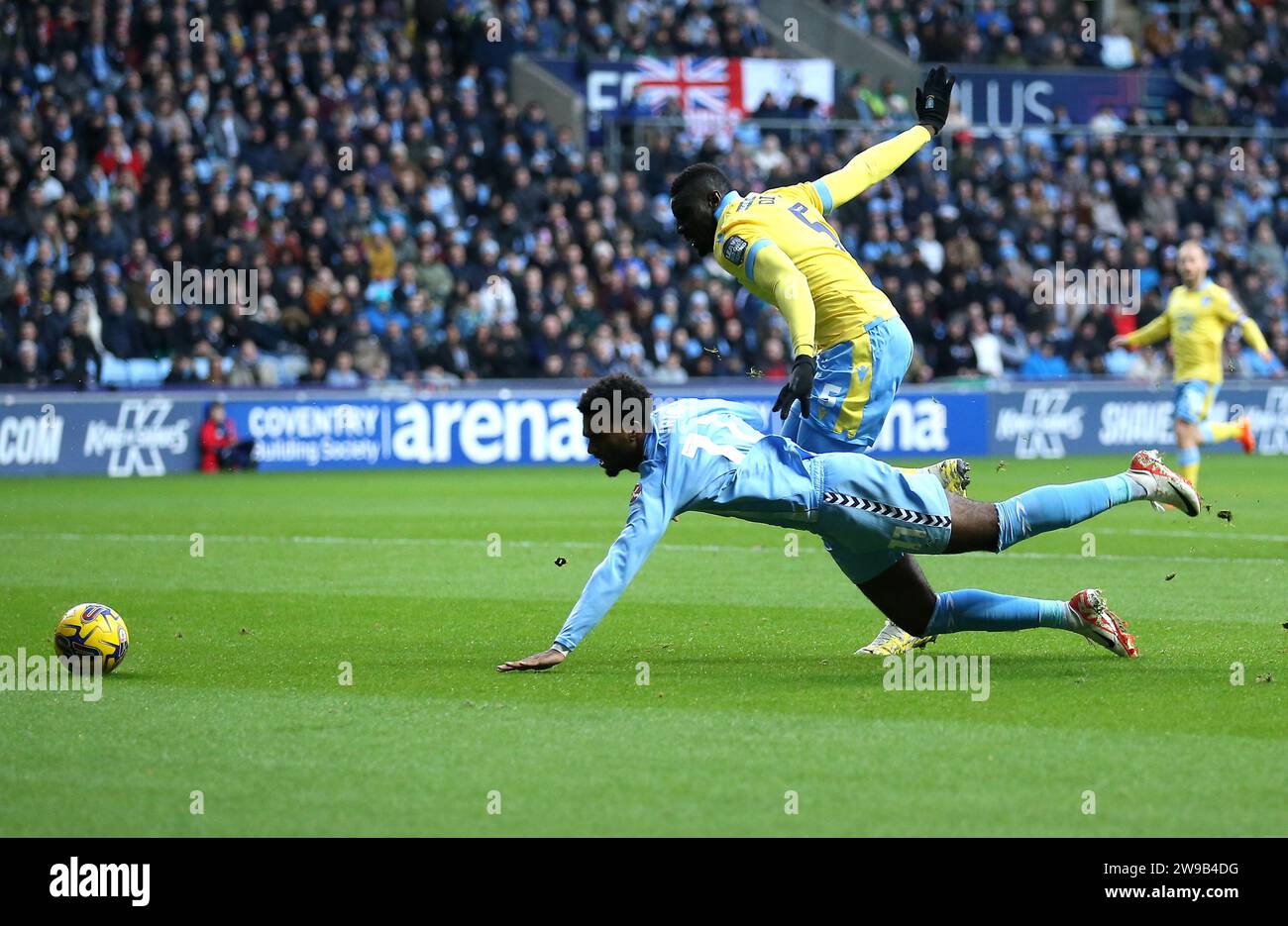 Coventry City's Haji Wright appears to go down from a challenge by ...