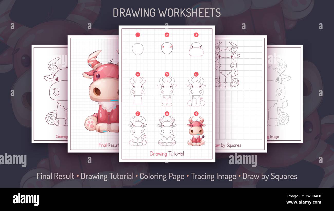 How to Draw a Bull. Step by Step Drawing Tutorial. Draw Guide. Simple ...