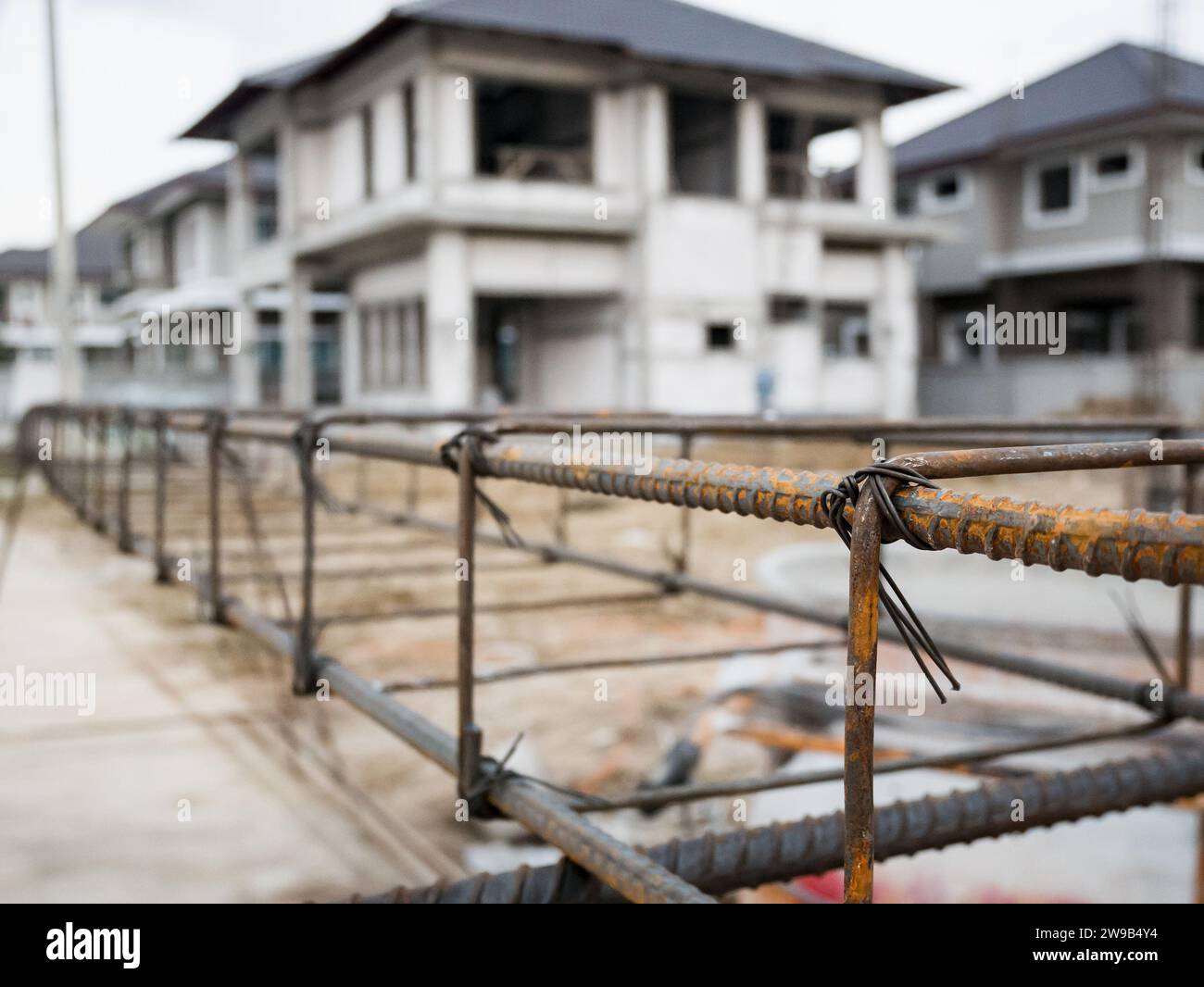 New House building construction site with rebar steel to reinforced ...
