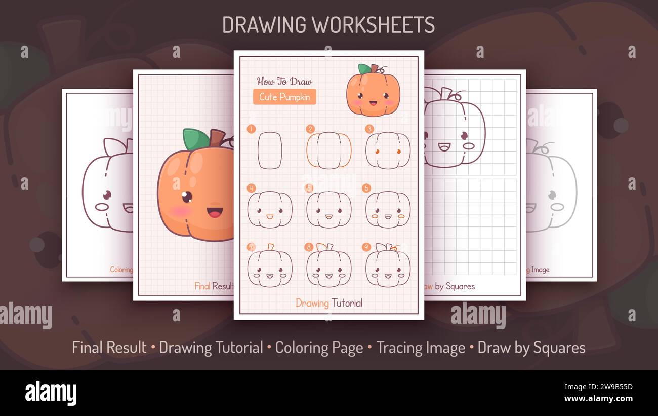 How to Draw a Pumpkin. Step by Step Drawing Tutorial. Draw Guide ...