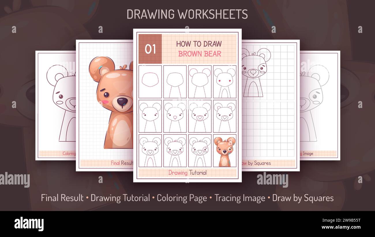 How to Draw a Brown Bear. Step by Step Drawing Tutorial. Draw Guide ...