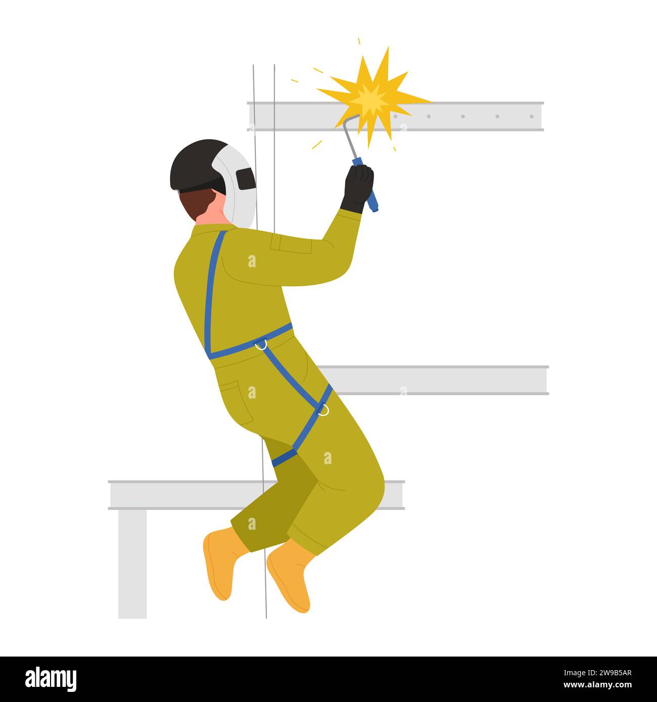 Hanging welder working at high. Industrial construction climber cartoon ...
