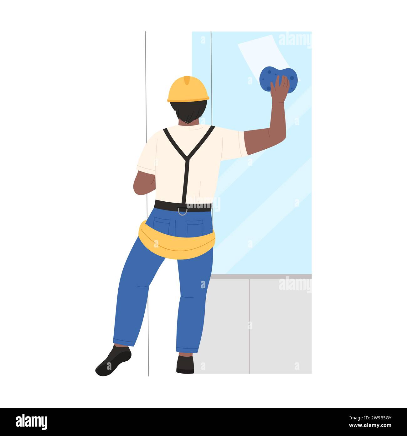 Glass cleaner working at height. Industrial climbers, worker on rope ...