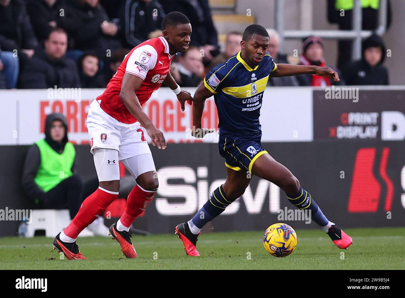 Hakeem Odoffin #22 of Rotherham United and Anfernee Dijksteel #15 of ...