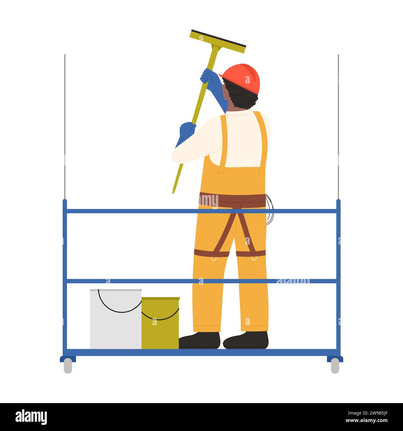 Wall painter working at height. Industrial climbers, renovation ...