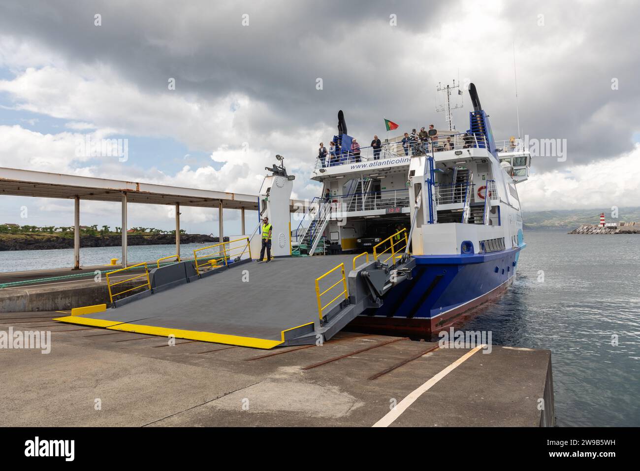 Ferry with open loading ramp, Pico Island, Azores, Portugal Stock Photo ...