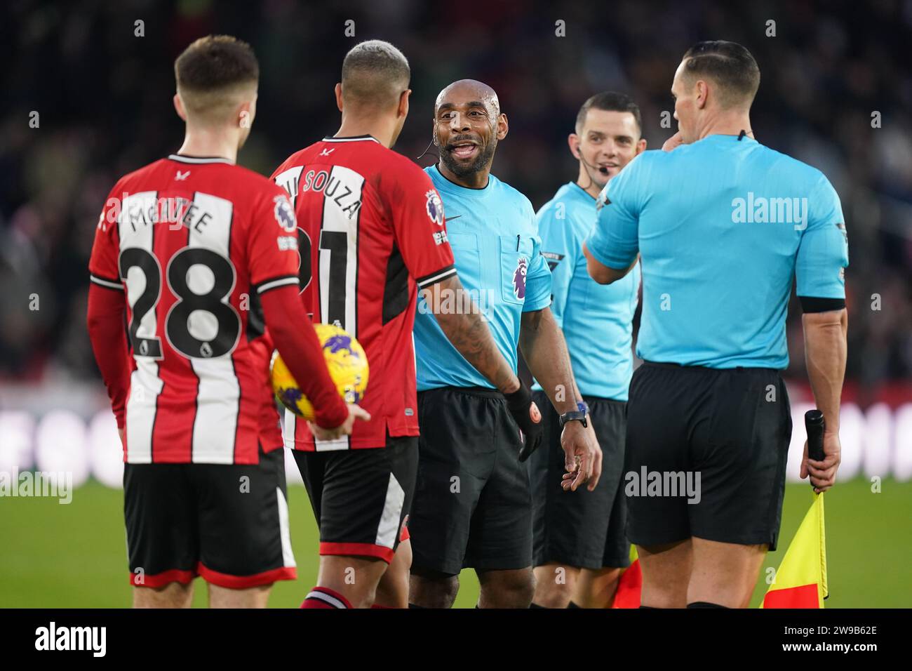 Referee Sam Allison (centre) during the Premier League match at Bramall ...