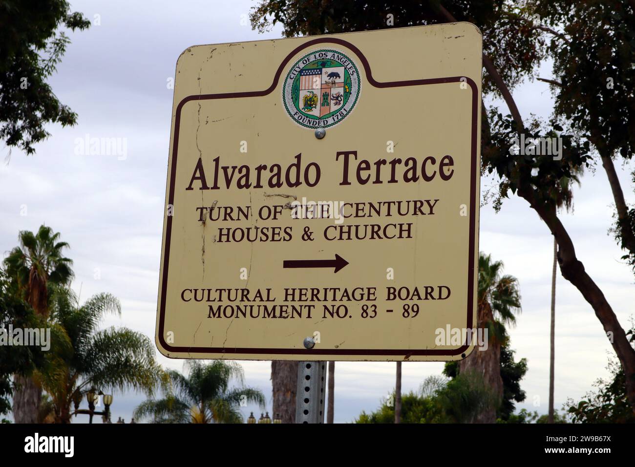 Los Angeles, California: Alvarado Terrace Historical District sign. Six ...