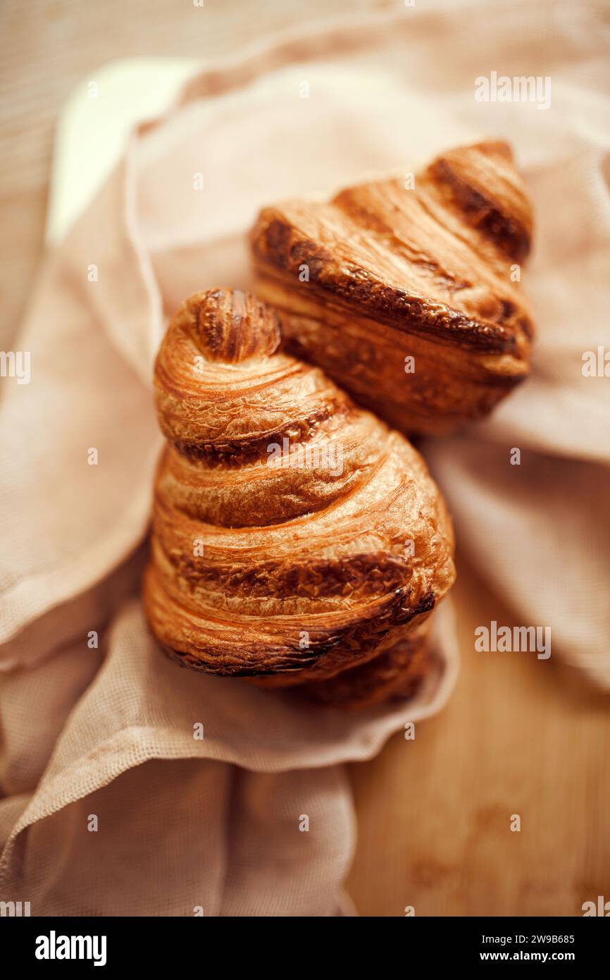 Top view photo of golden brown color, with typical crescent shape and ...