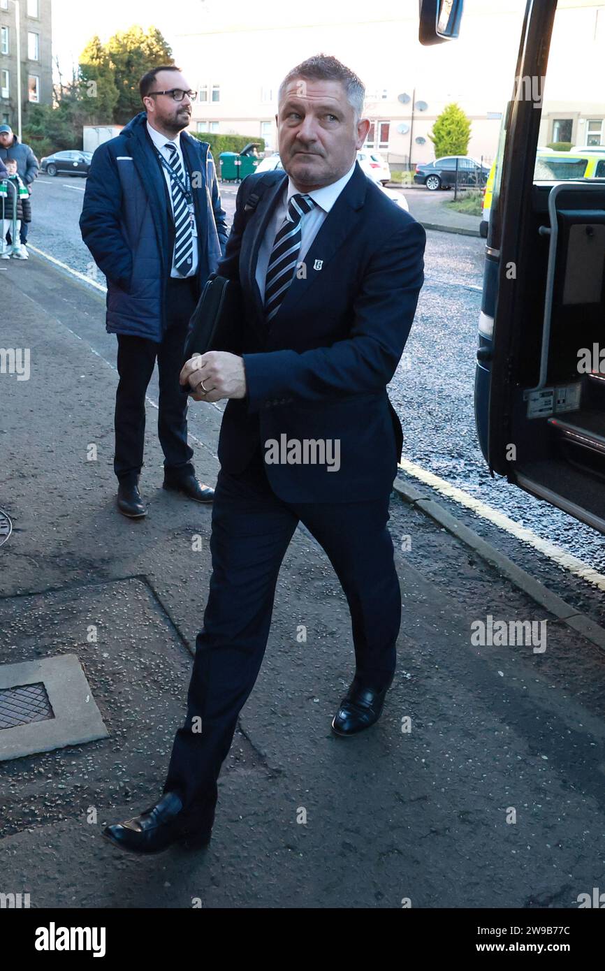 Dundee manager Tony Docherty arriving at the stadium before the cinch ...