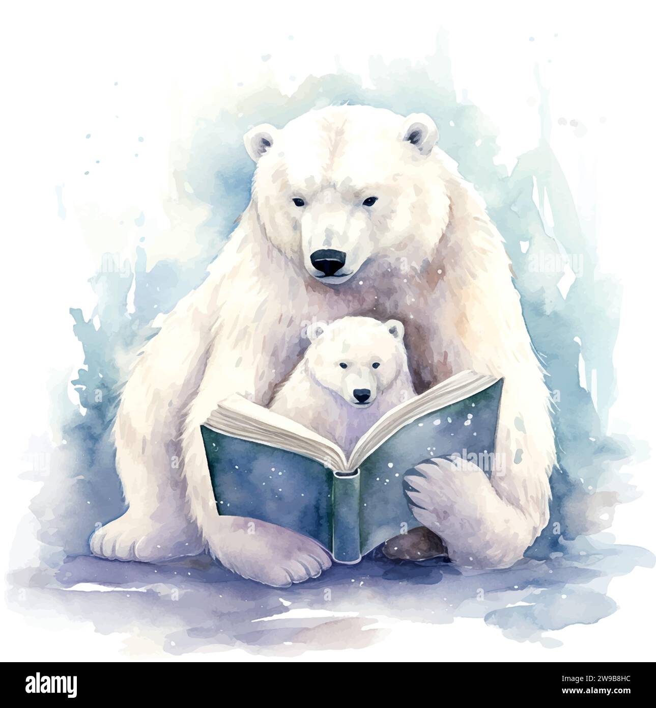 cute polar bear with mother watercolor children's book illustration ...