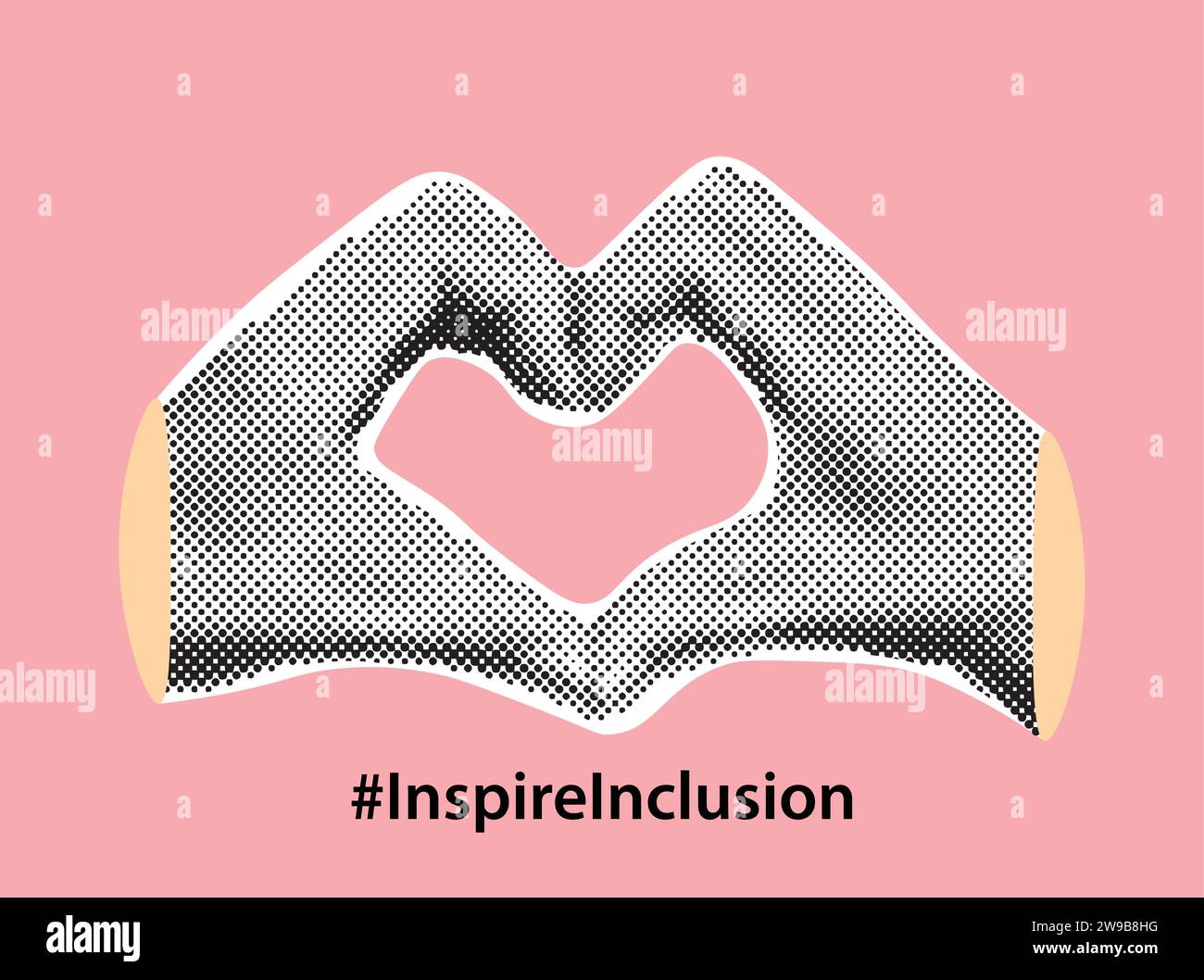 Collage banner with halftone effect woman hands in heart shape.Inspire ...