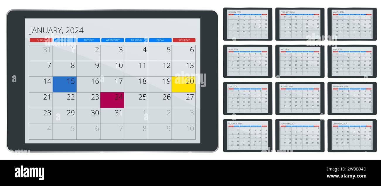 Calendar planner for 2024. Calendar template for 2024. Stationery ...