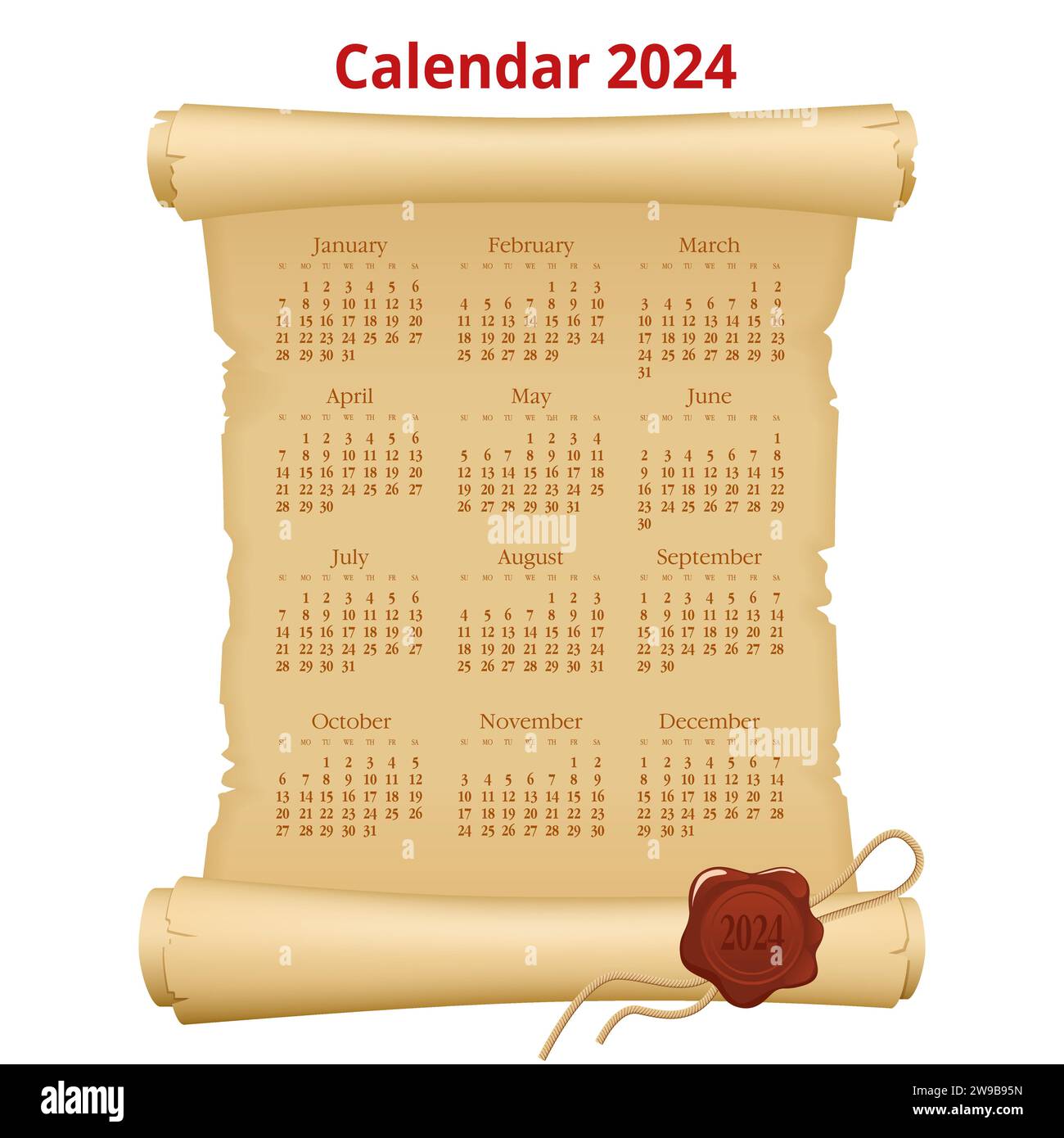 Calendar Planner for 2024 on old paper. Calendar template for 2024. Stationery Design Print ...