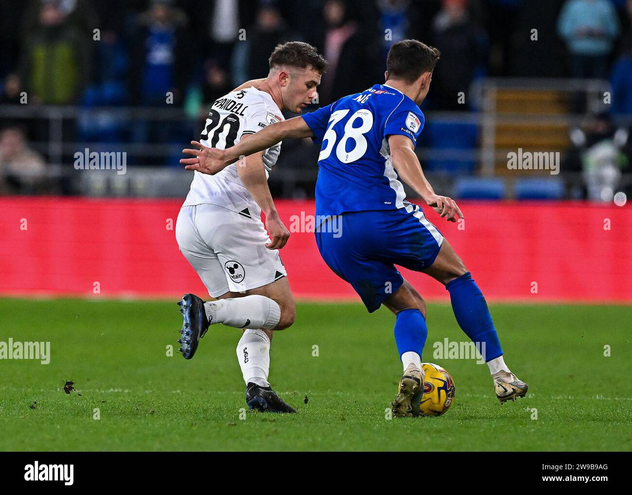 Adam Randell #20 of Plymouth Argyle defending during the Sky Bet ...