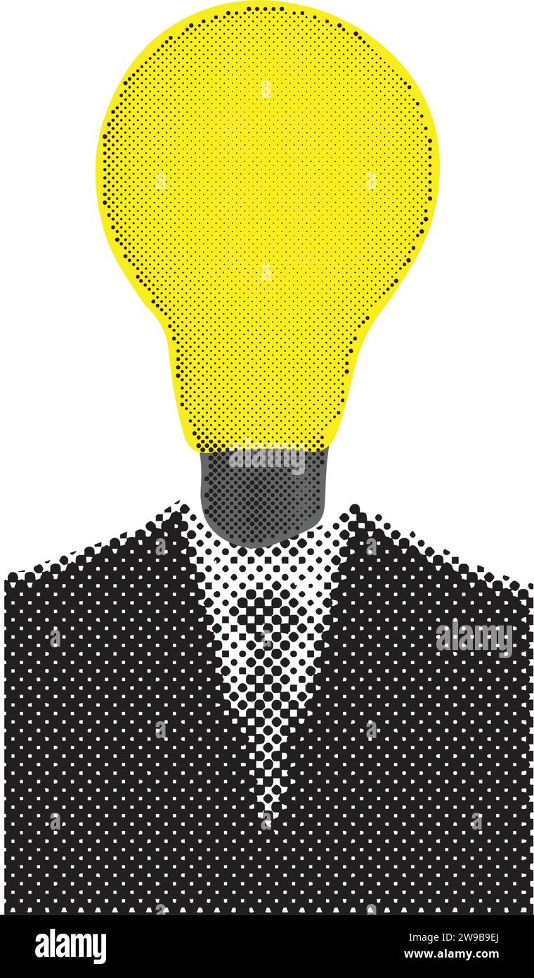 Modern collage with halftone style creative businessman with idea ...