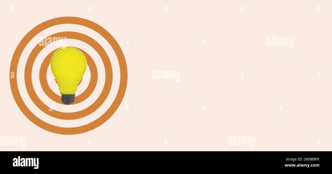 Trendy halftone collage lightbulb and target sign. Business idea and ...
