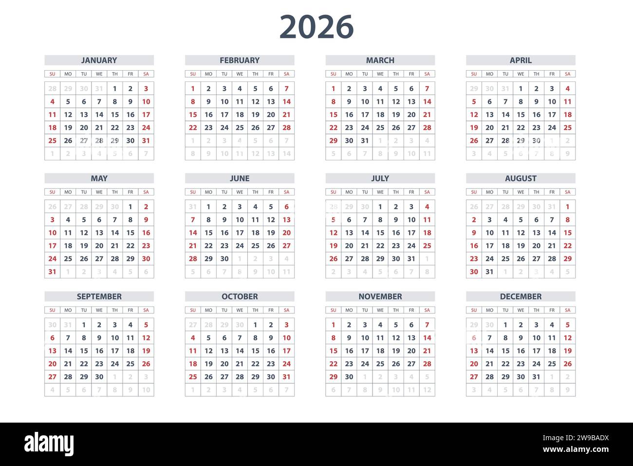 Calendar Planner for 2026. Calendar template for 2026. Corporate and ...