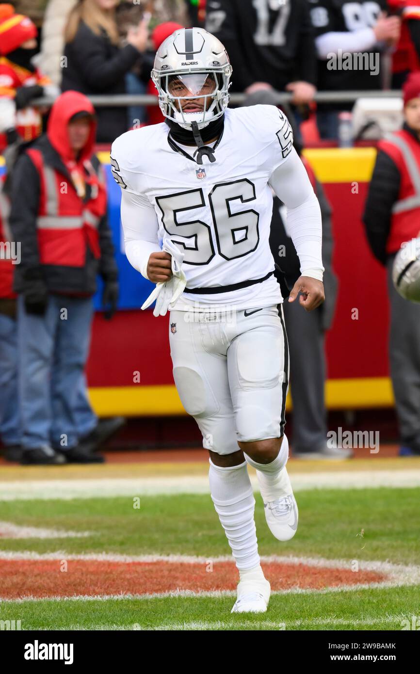 Las Vegas Raiders linebacker Amari Burney comes onto the field during introductions before an ...