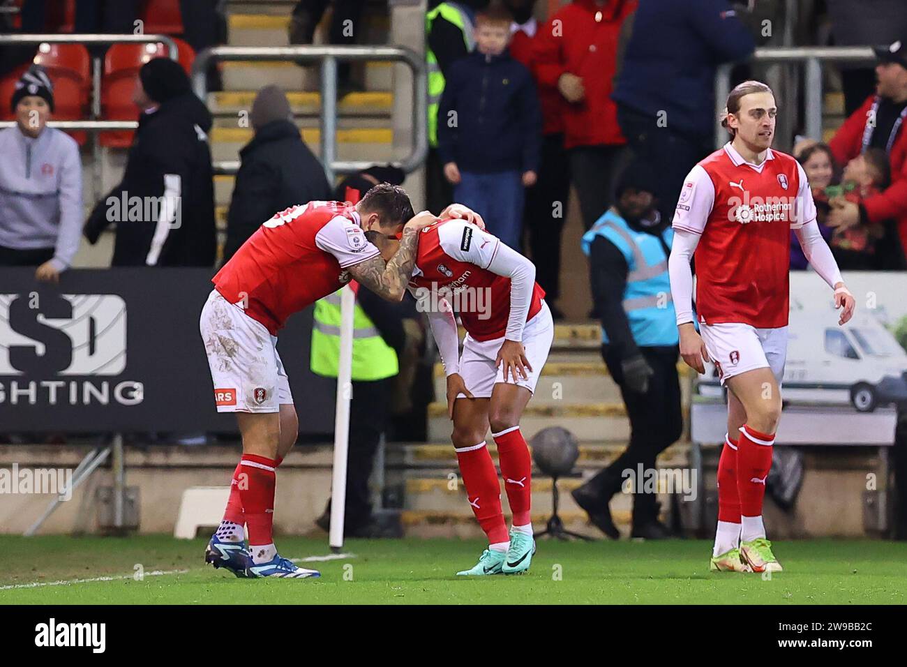 Cohen Bramall #3 of Rotherham United celebrates his goal with Jordan ...