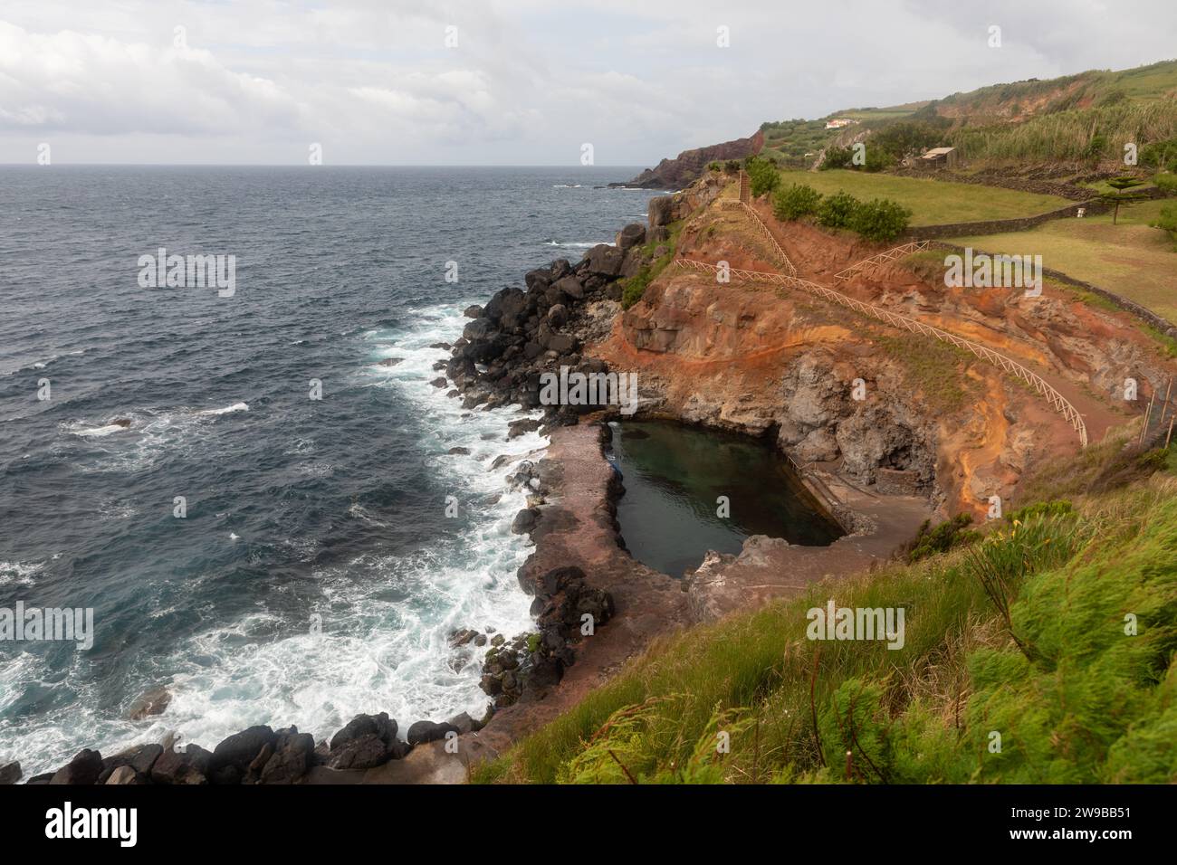 Outdoor swimming pool in Topo, Sao Jorge Island, Azores, Portugal Stock ...
