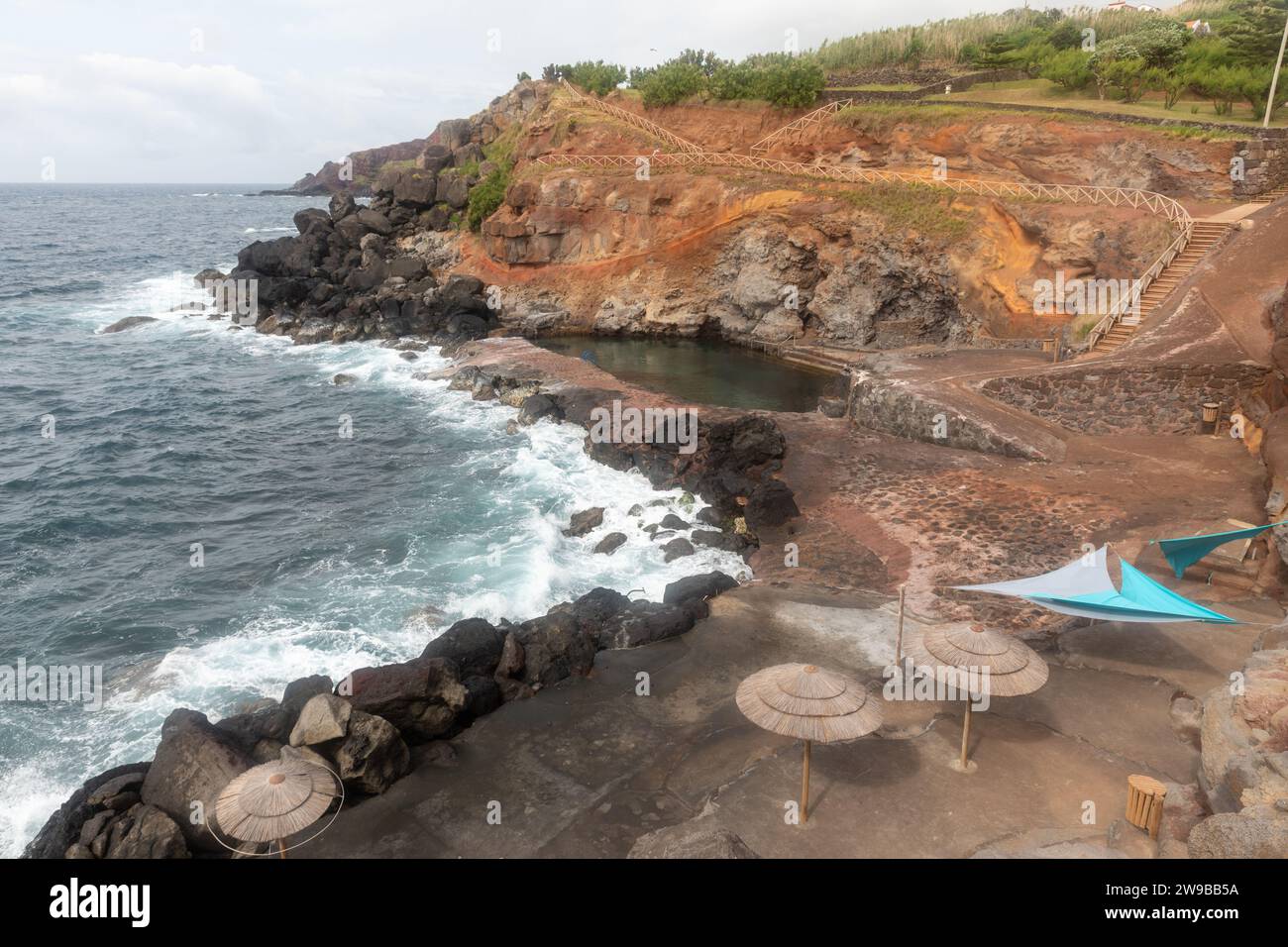 Outdoor swimming pool in Topo, Sao Jorge Island, Azores, Portugal Stock ...