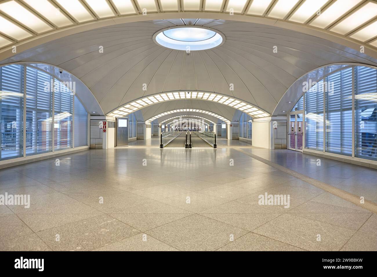 Airport terminal interior. Hall and corridor. Conveyort belt ...