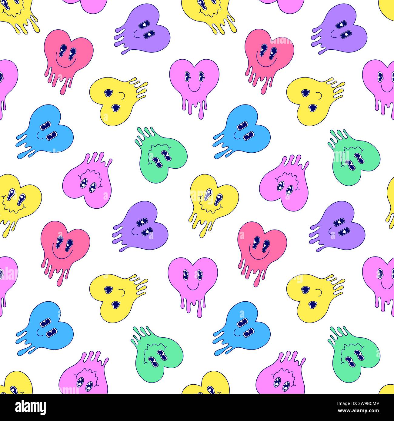 Seamless pattern with melting hearts in cartoon style on white ...
