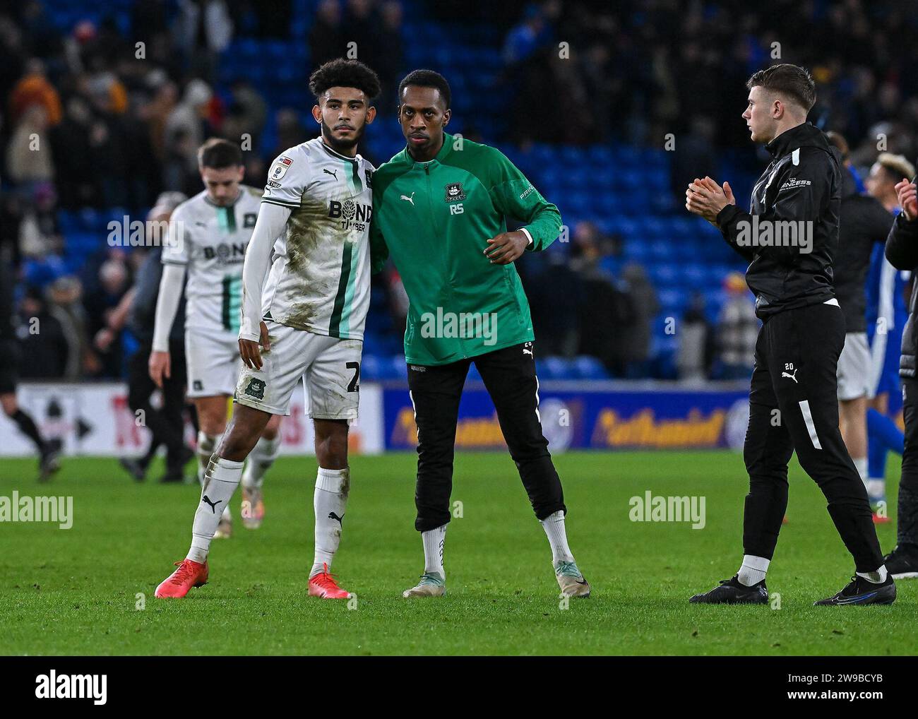 Kaine Kesler Hayden #29 of Plymouth Argyle and Mickel Miller #14 of ...
